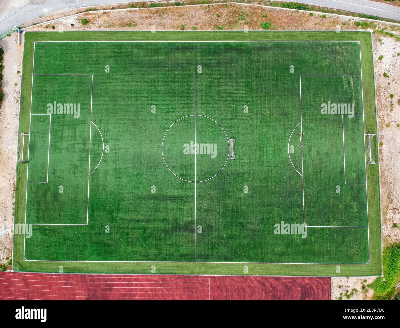 Real soccer field - Top down aerial drone view Stock Photo - Alamy