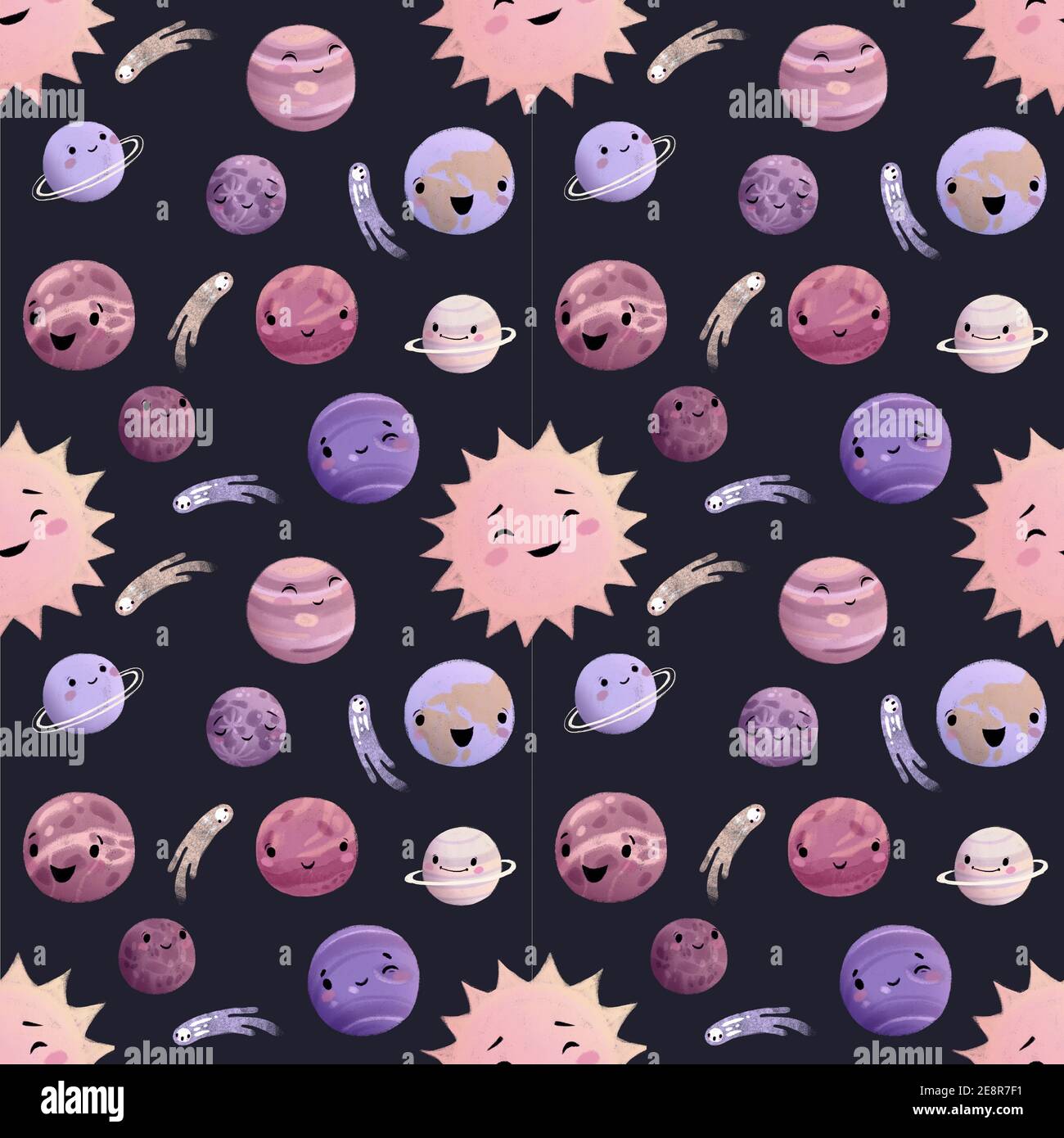 Pattern of cute planets seamless pattern on dark background Stock Photo ...