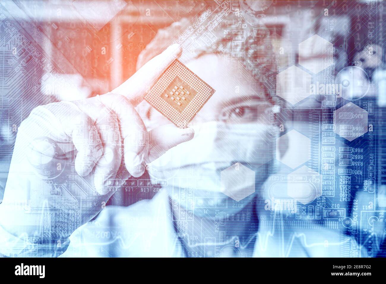 Technician in glasses is analyzing the CPU, repair computer in service ...