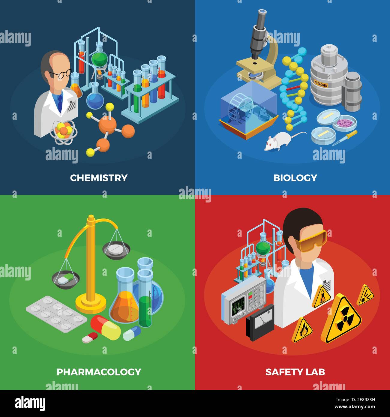 Science concept icons set with chemistry biology and pharmacology ...