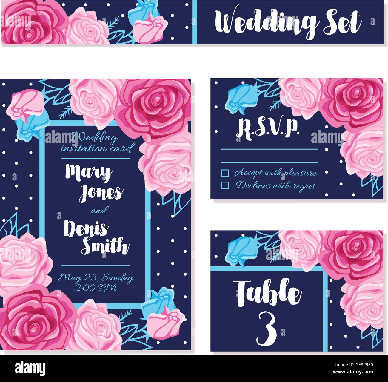 Set of different variants of wedding invitation template cards ...