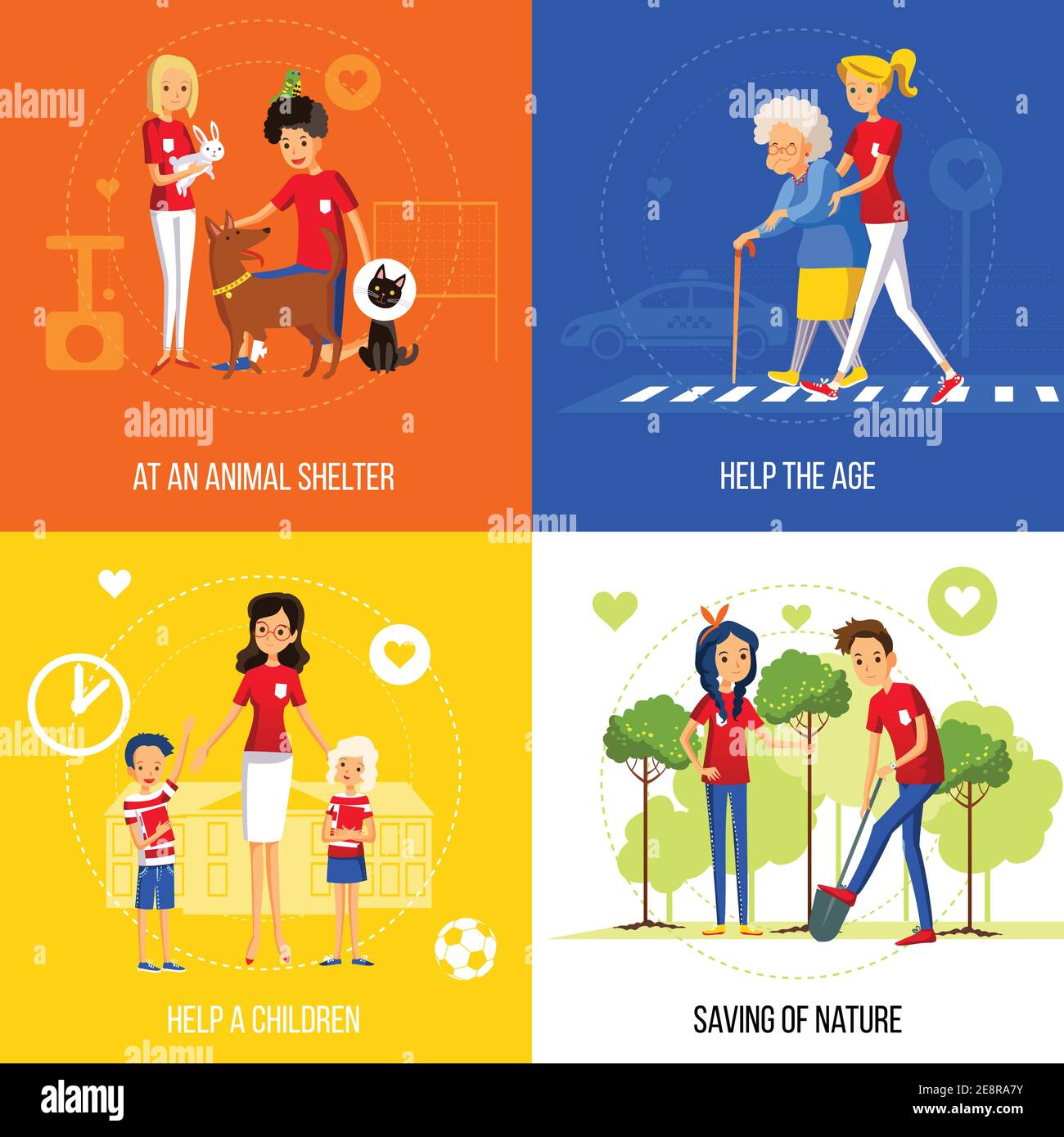 Caring and helping neighbors as a socially active lifestyle flat vector ...