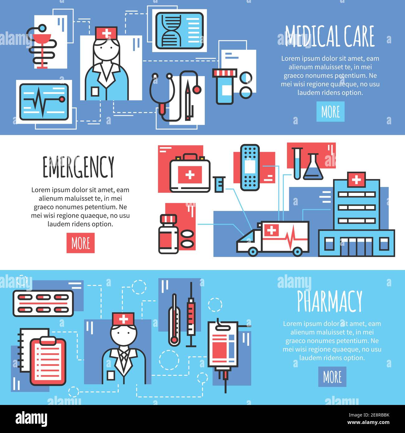 Medical horizontal banners with emergency pharmacy and medical care ...