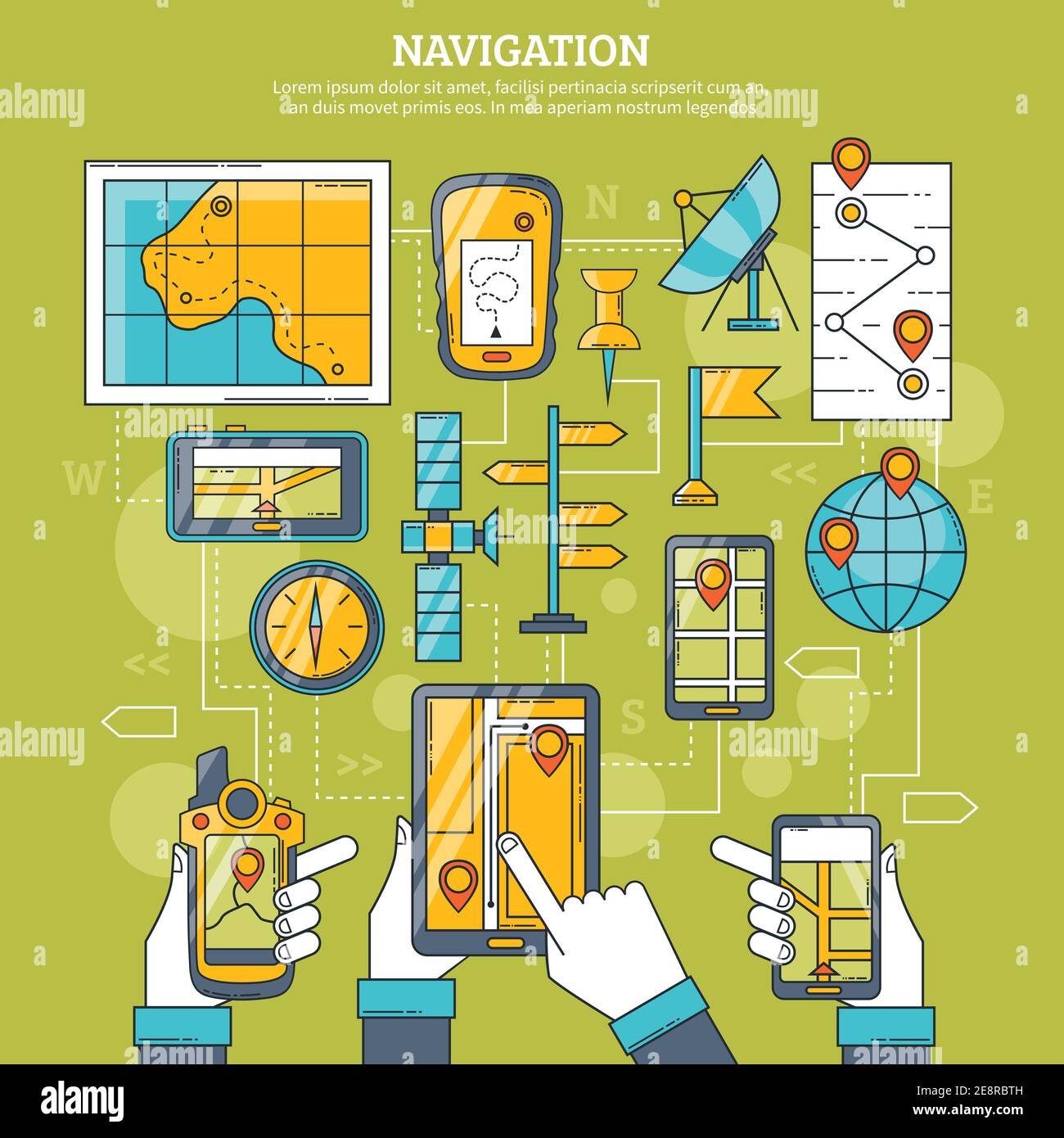 Navigation vector illustration with map gps navigator artificial earth ...