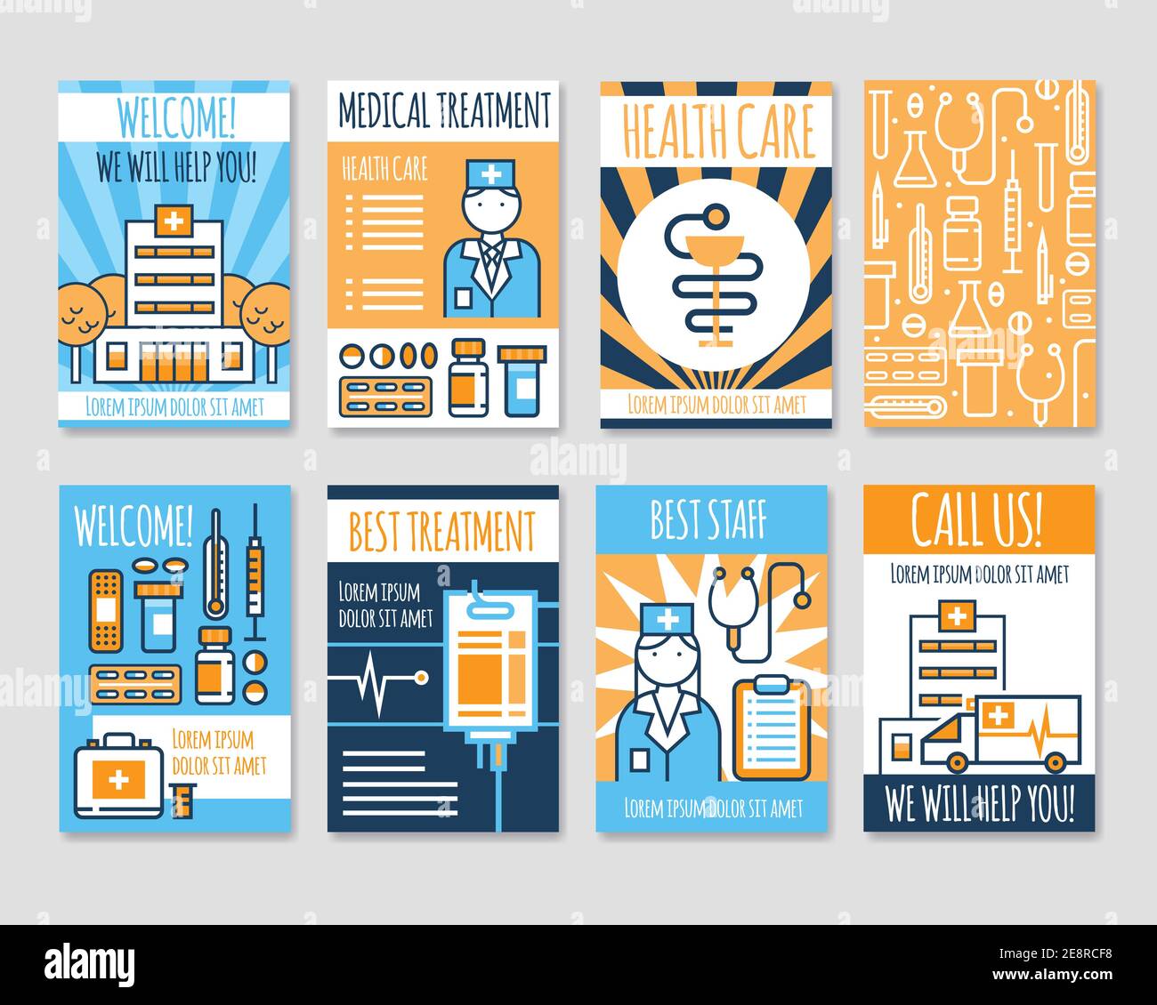 Set of isolated medical line banners in card form with information ...