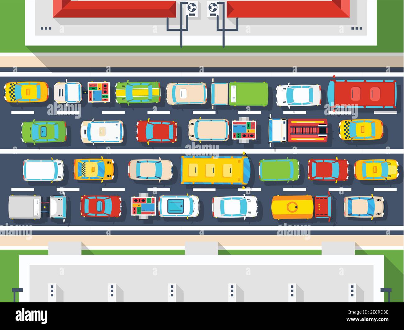Top view poster of traffic jam in city with many different vehicles on ...