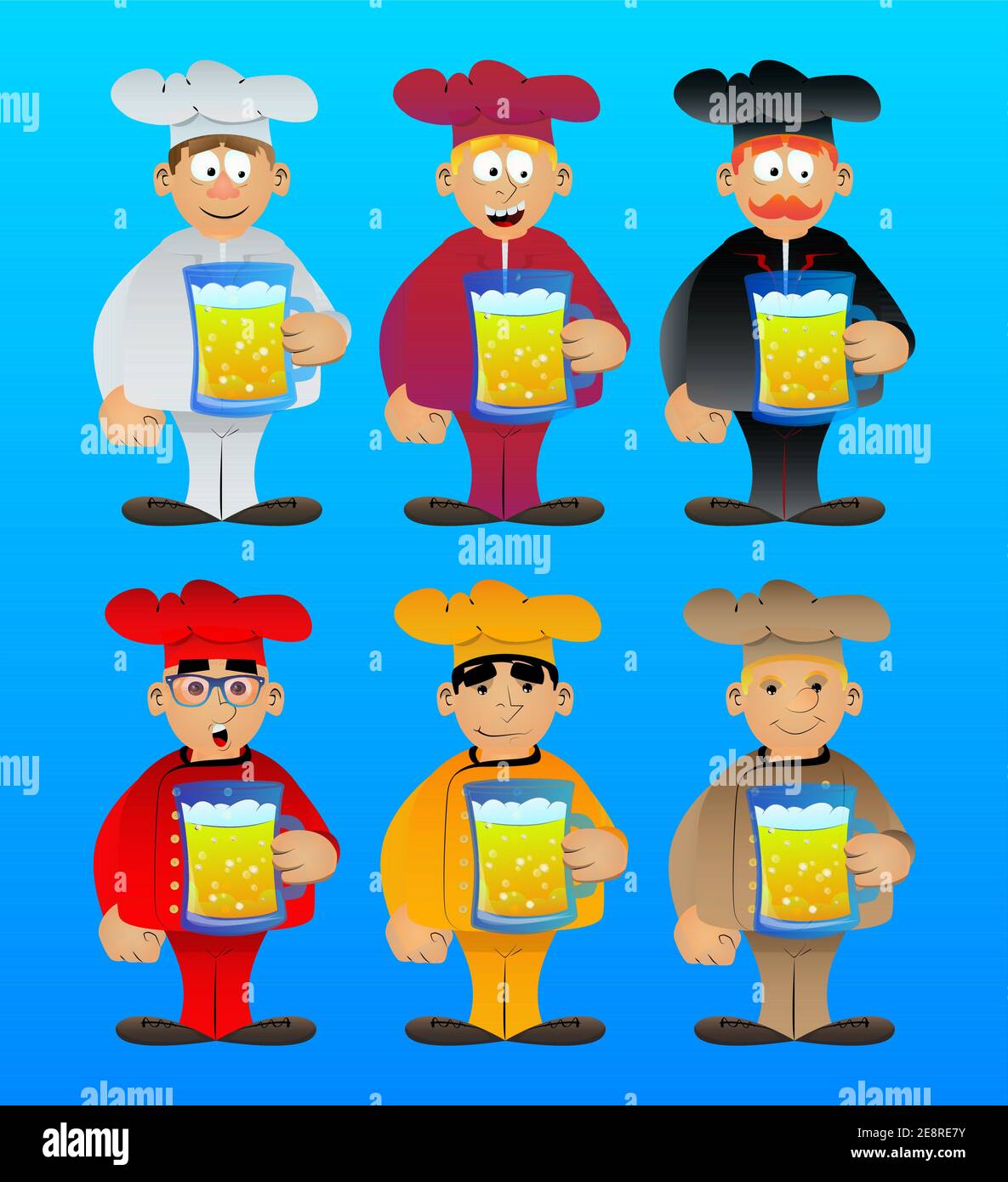 Fat male cartoon chef in uniform drinking beer. Vector illustration ...