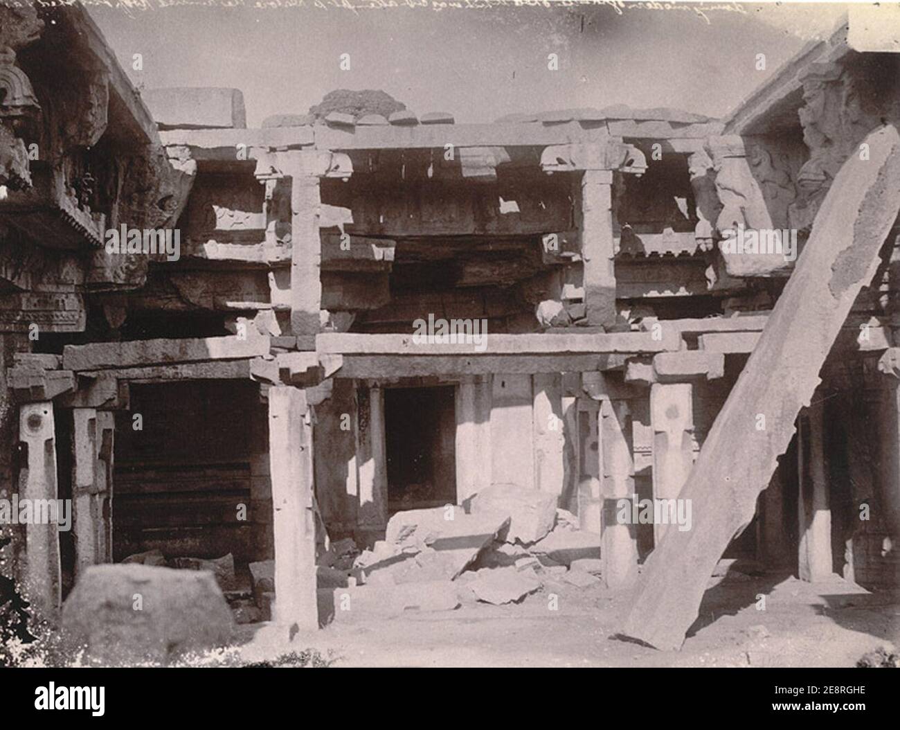Modern granite shed inside of porch, being a support for the ruins ...