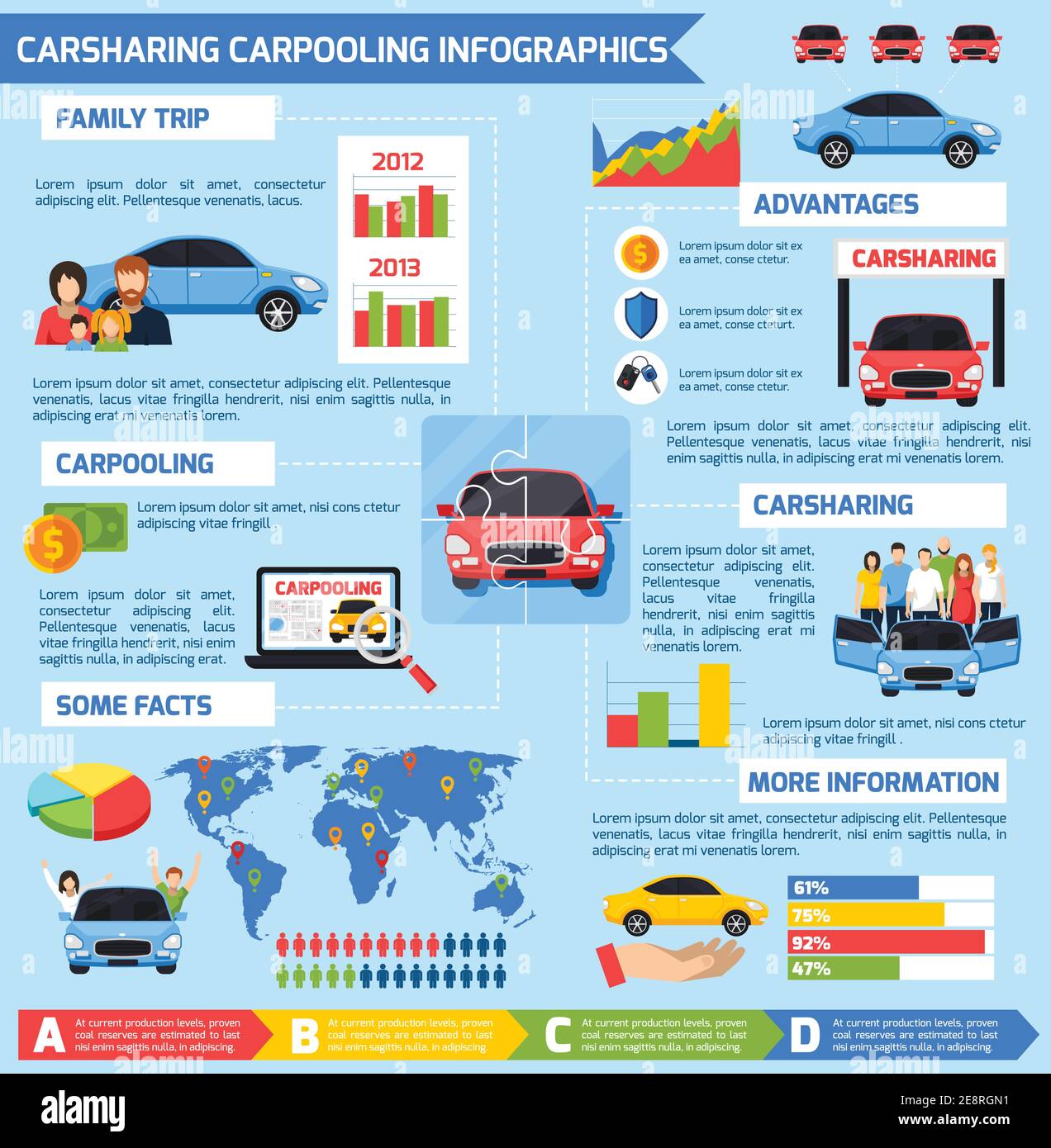Carsharing carpooling infographics with advantages diagrams vehicles ...
