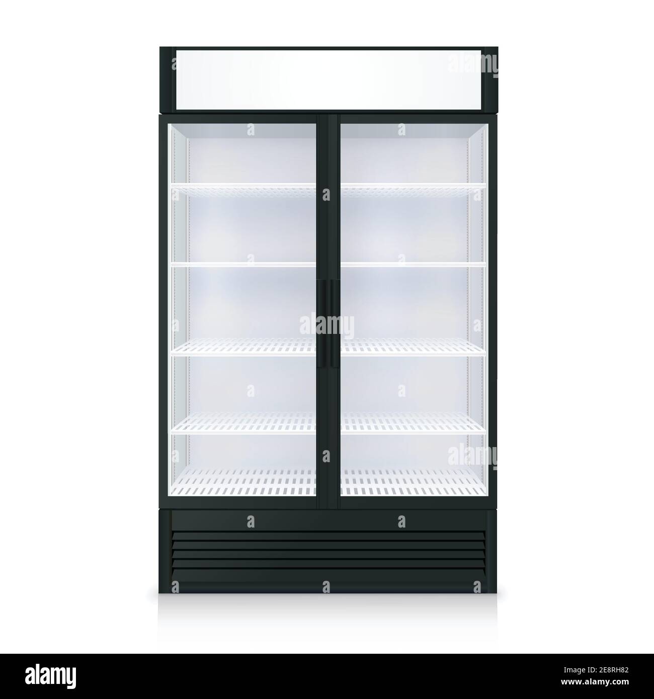 Realistic freezer template with transparent door and glass on white ...
