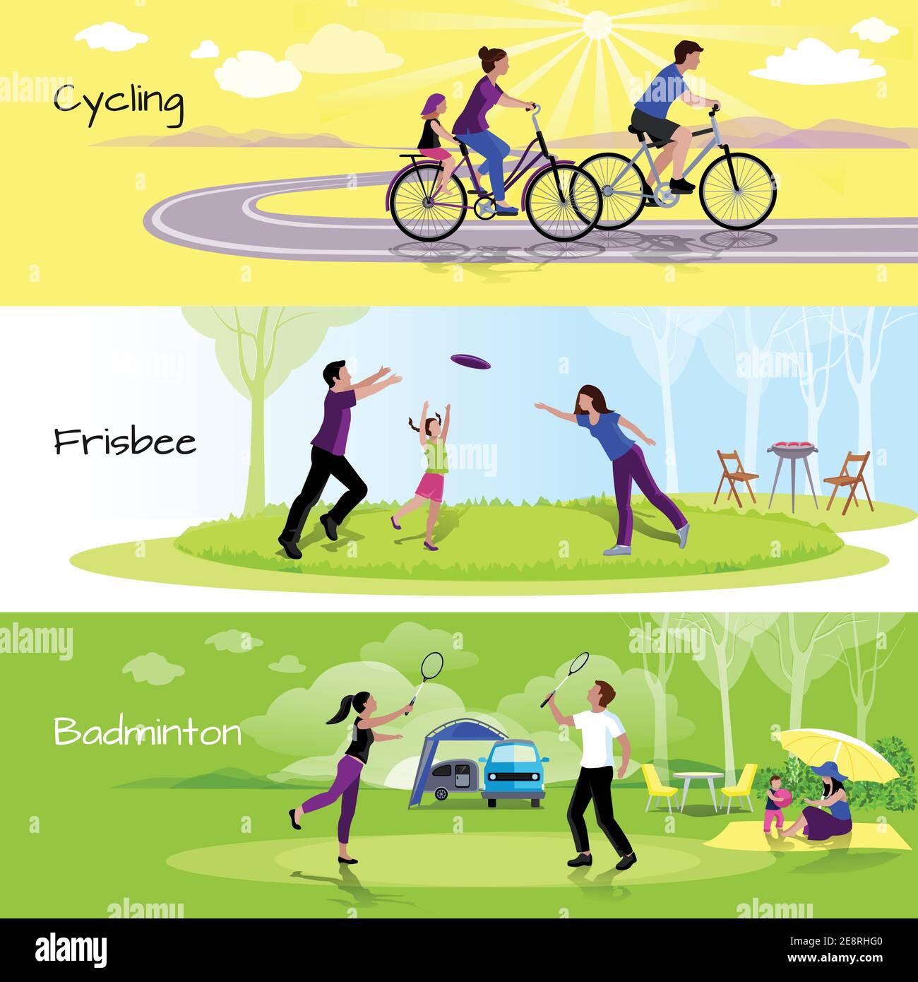 Active leisure people horizontal banners with sports events in spare ...