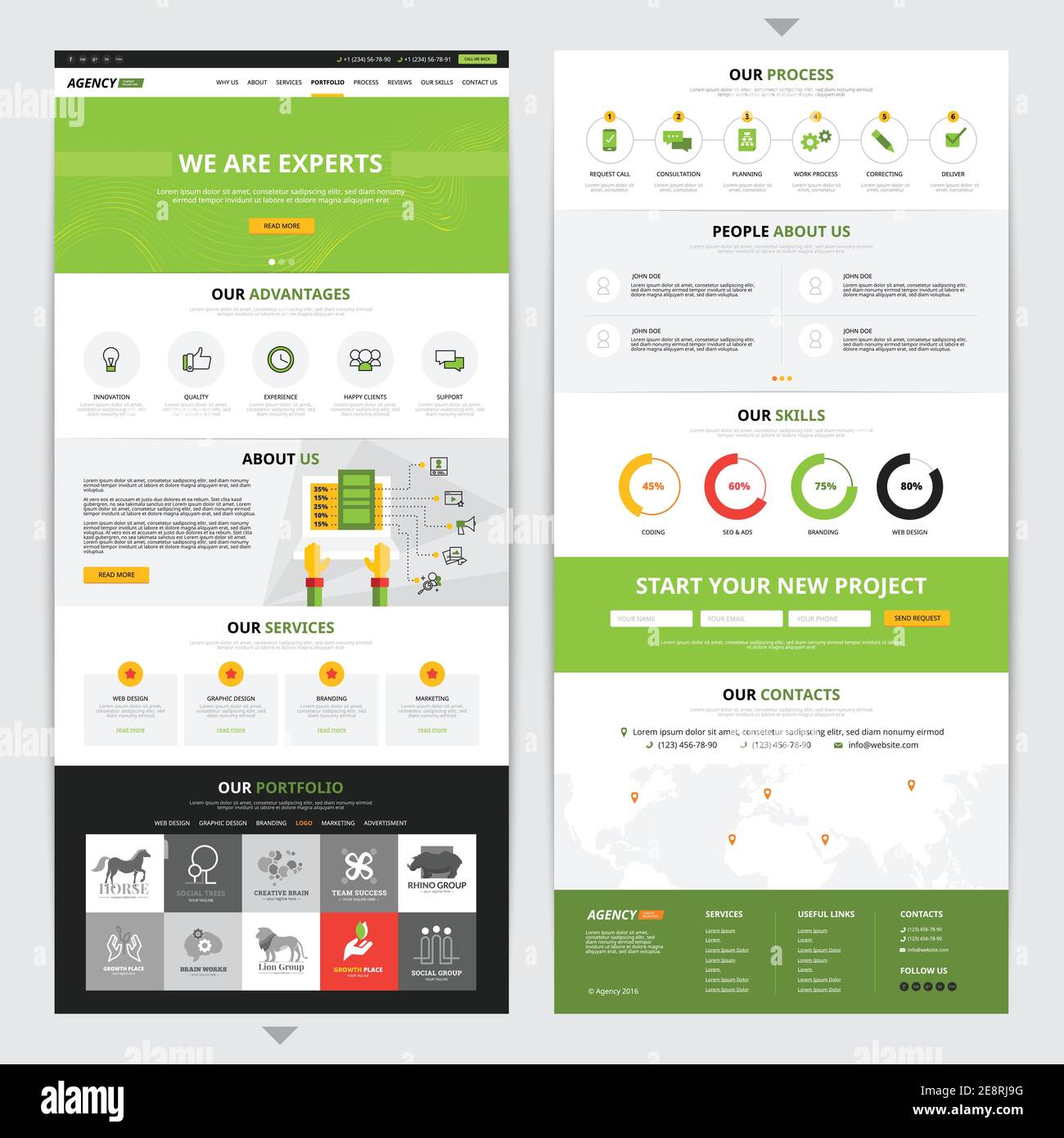 Web page vertical design set with new project symbols flat isolated ...