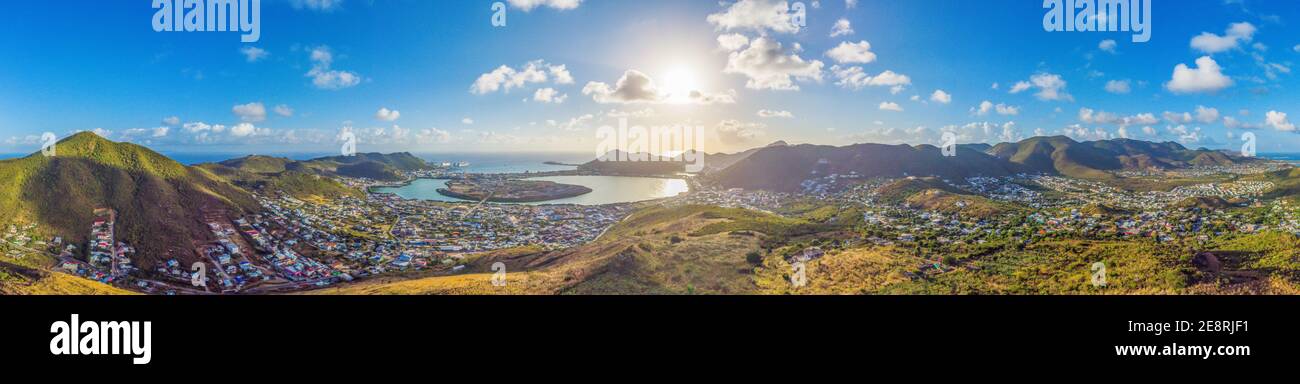 The Caribbean island of St.Maarten landscape and Cityscape. The French ...