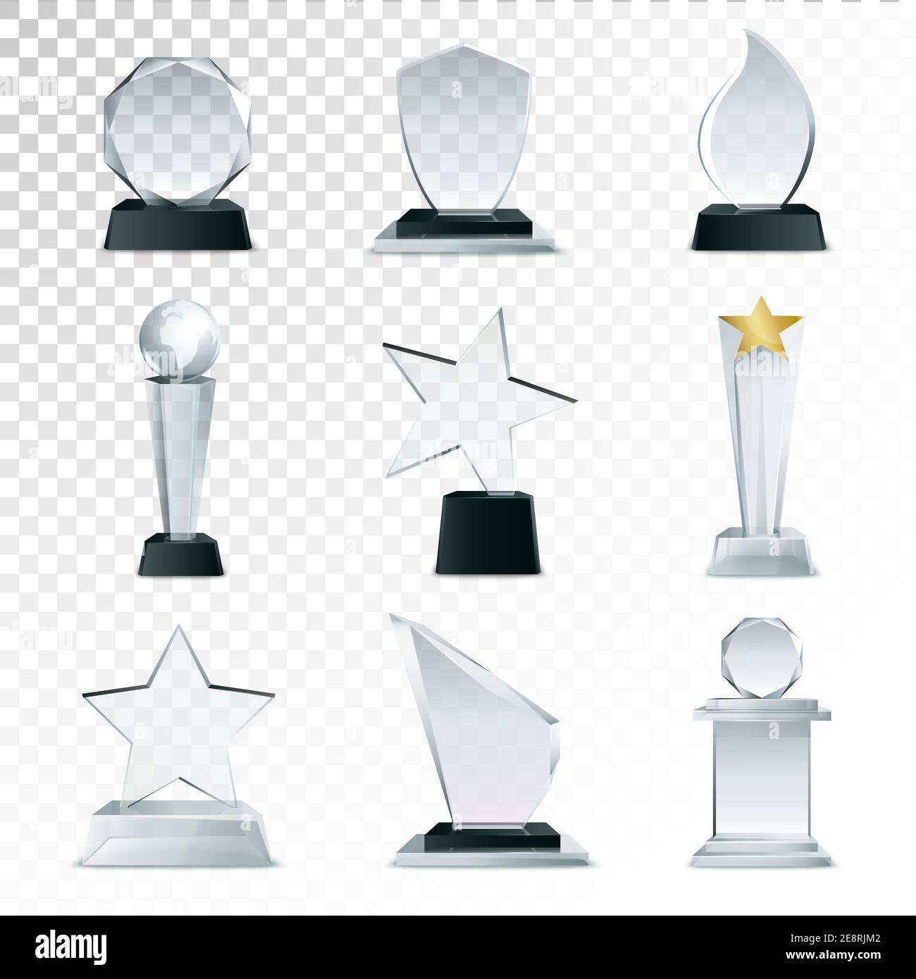 Modern glass cup trophies and challenge prizes side view realistic ...
