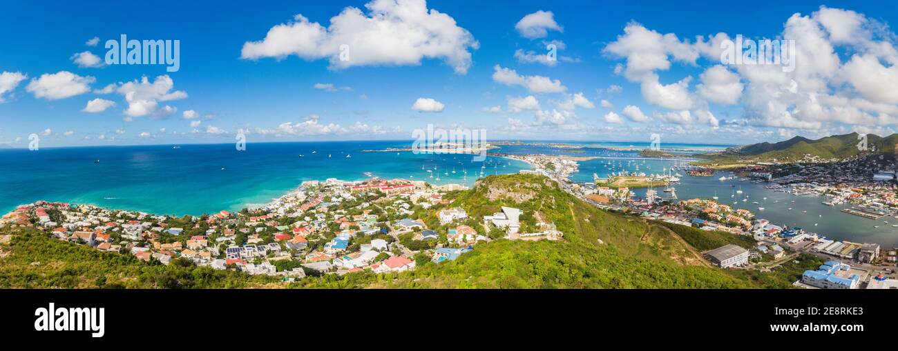 The Caribbean island of Dutch and French St Maarten landscape and ...
