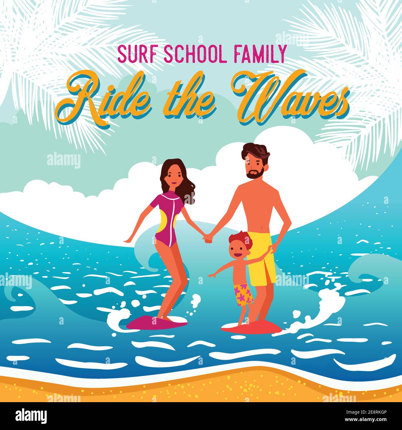 Child riding the waves Stock Vector Images - Alamy