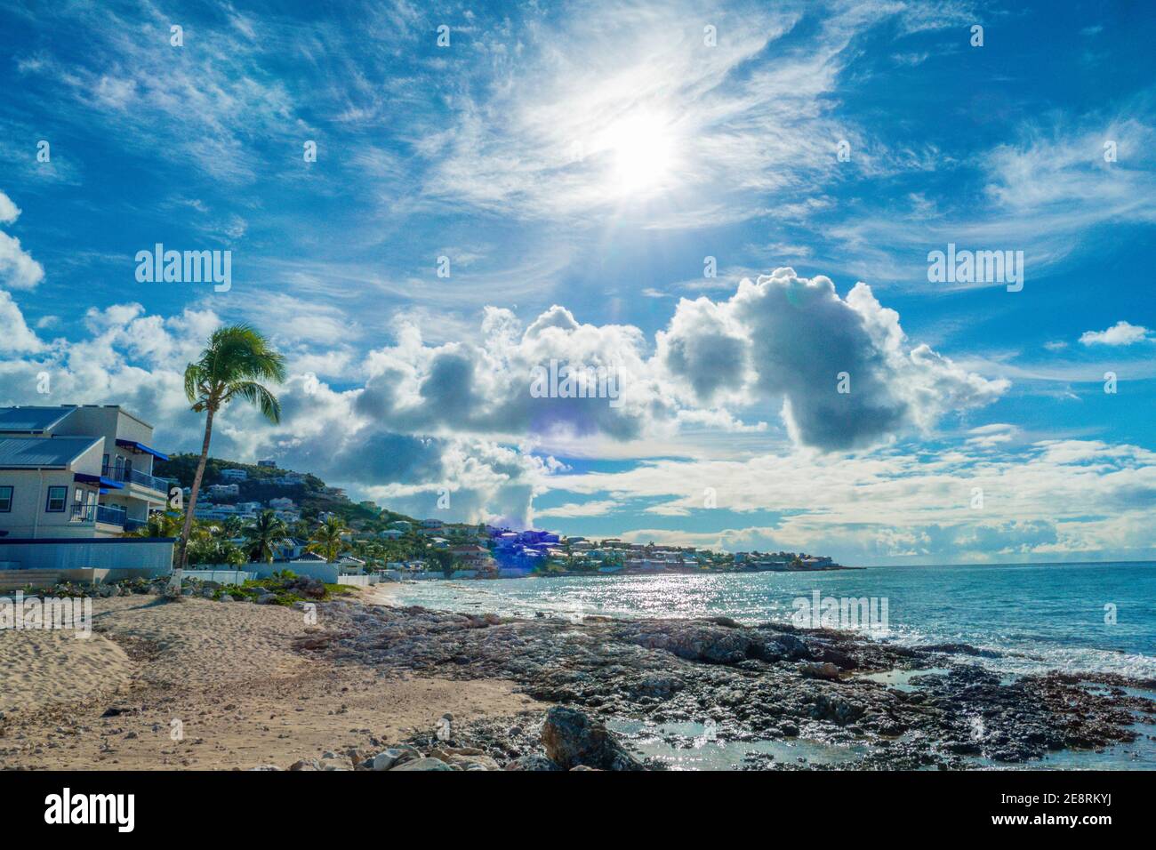 The Caribbean island of Dutch and French St Maarten landscape and ...