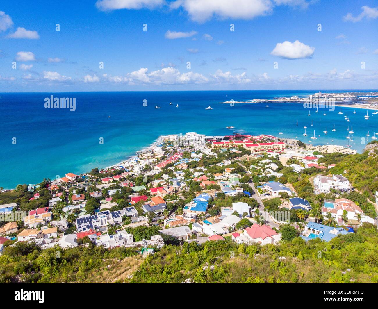 The Caribbean island of Dutch and French St Maarten landscape and ...