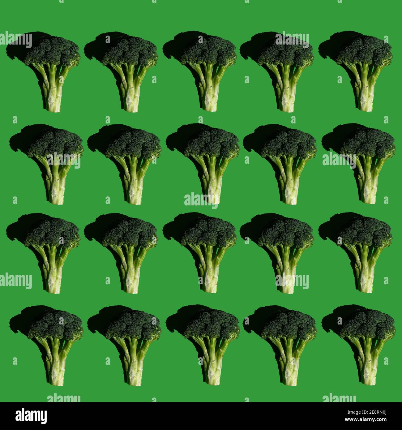 Broccoli pattern on a solid green background. Healthy diet. Colorful ...