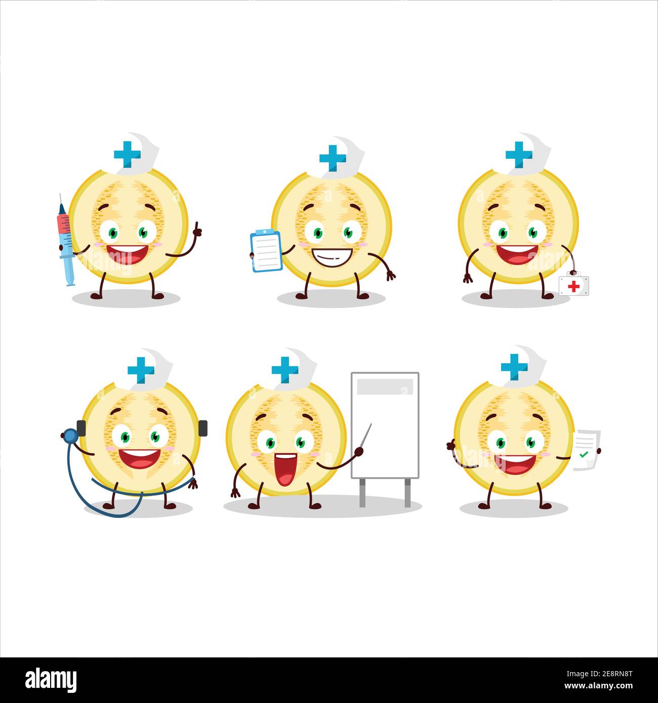 Doctor profession emoticon with slice of yellow melon cartoon character ...