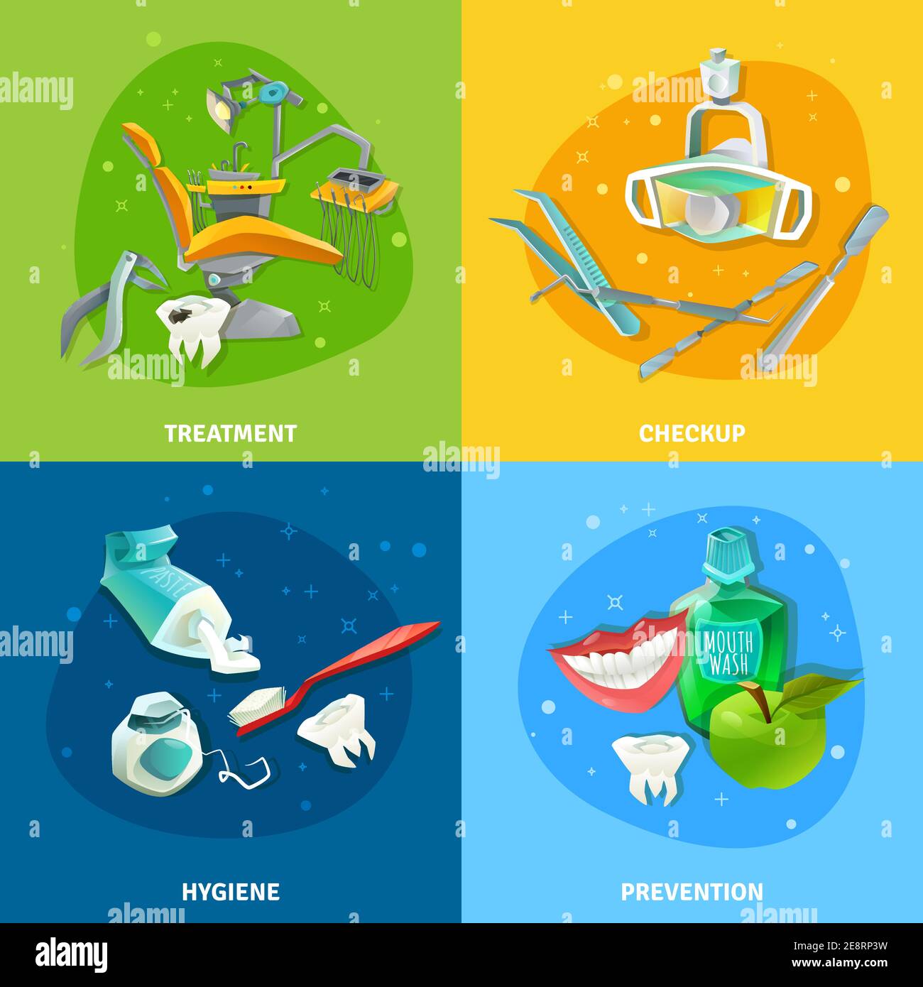 Comprehensive dental care concept 4 flat icons square composition ...