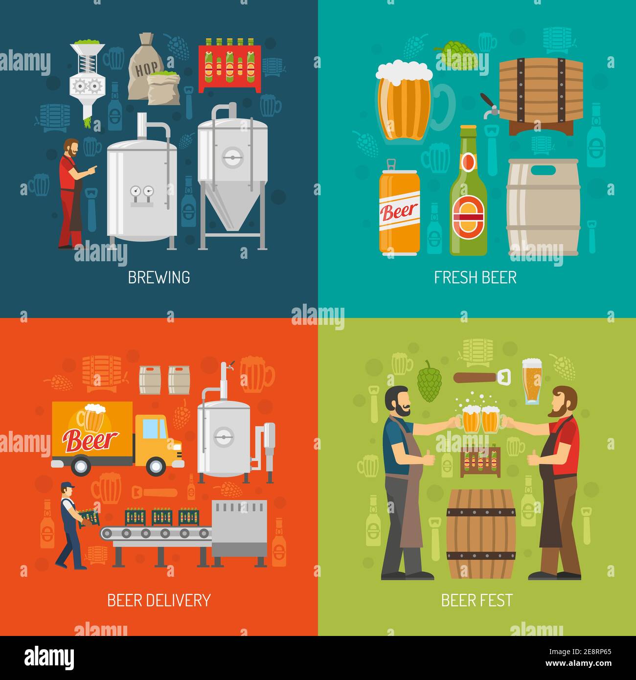 Brewery Flat Concept. Brewery Icons Set. Brewery Vector Illustration ...