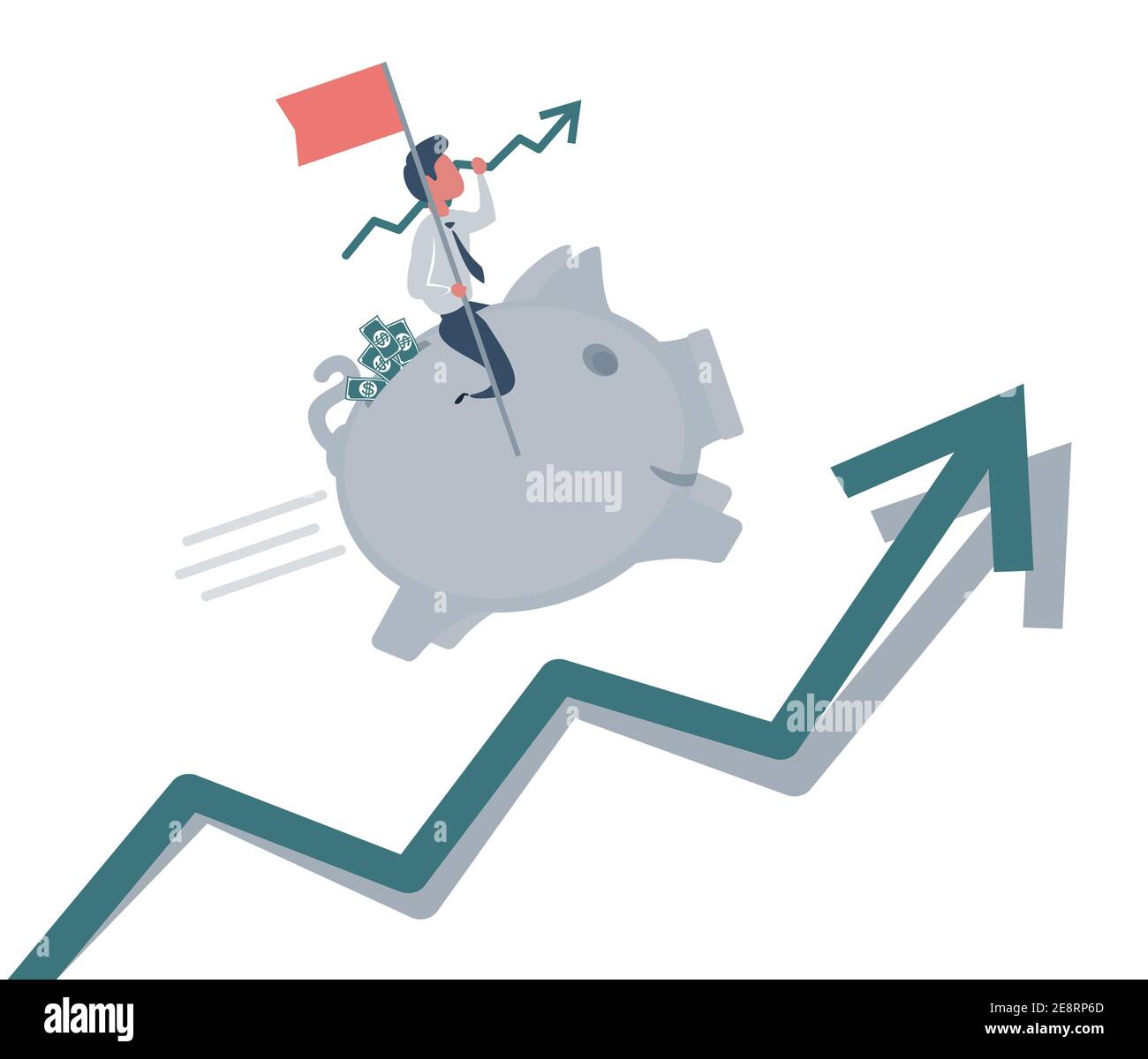 Illustration of businessman riding his piggy bank running upward on ...