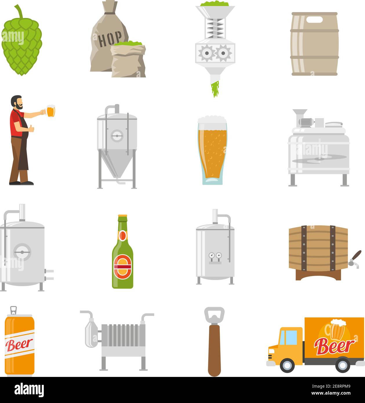 Brewery Icons Set. Brewery Vector Illustration. Brewery Flat Symbols ...
