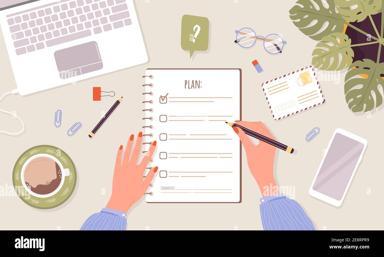 Month planning or checklist concept. Woman planning day or week. Task ...