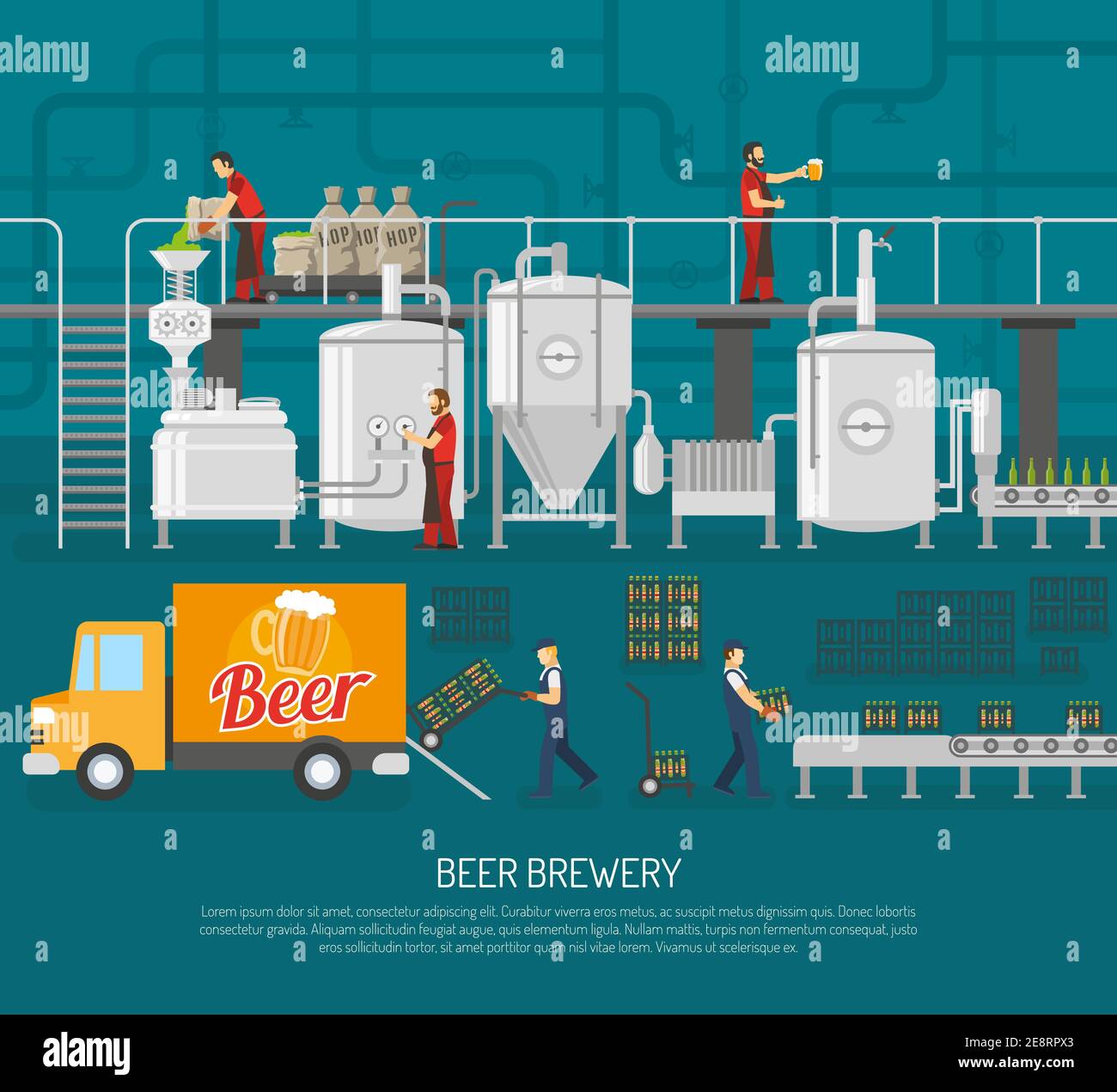 Brewery And Beer Set.Brewery And Beer Poster. Brewery Flat Illustration ...
