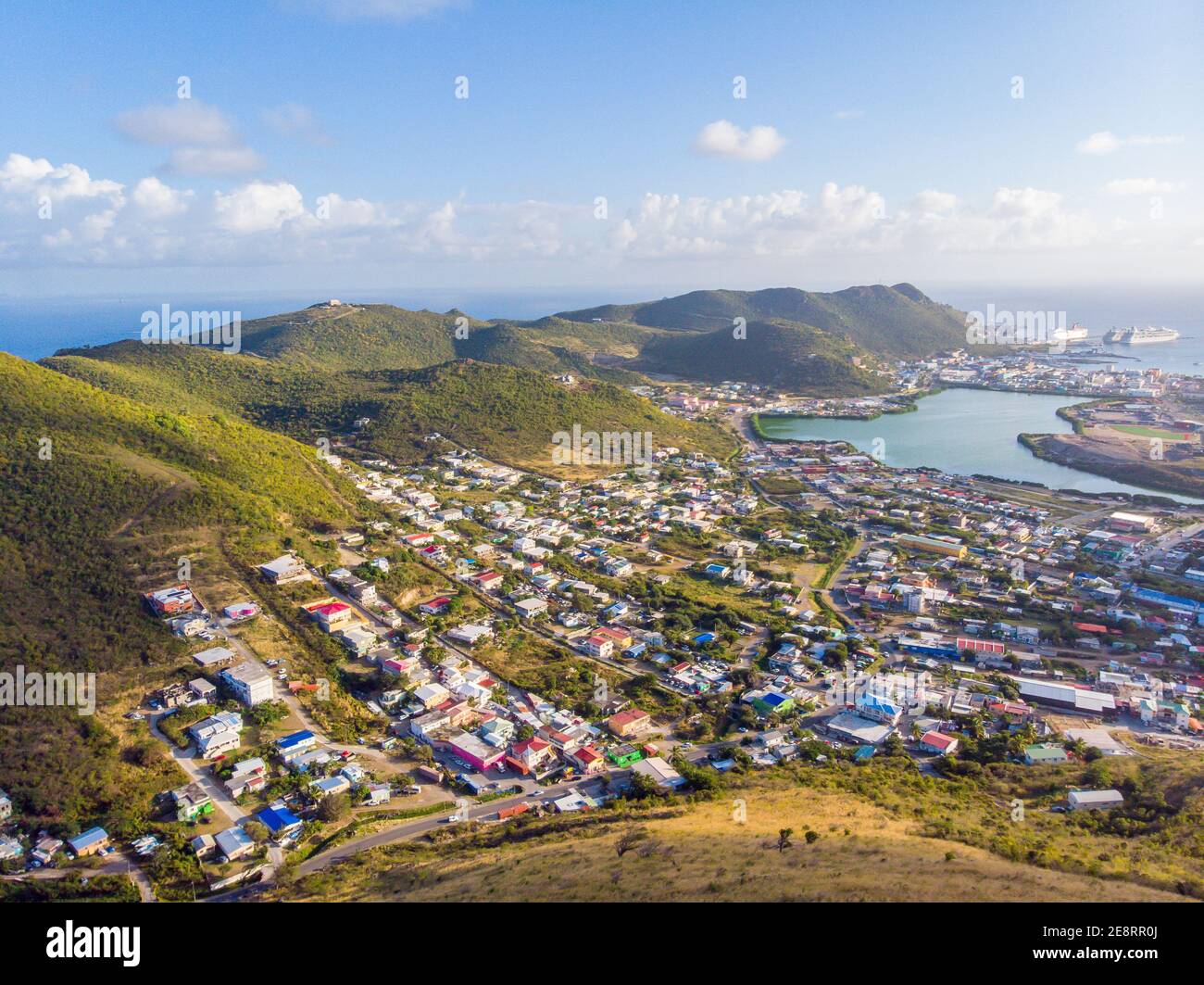 The Caribbean island of St.Maarten landscape and Cityscape. The French ...