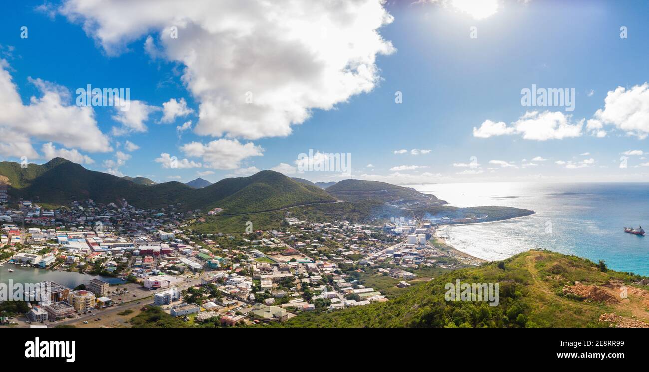 The Caribbean island of Dutch and French St Maarten landscape and ...