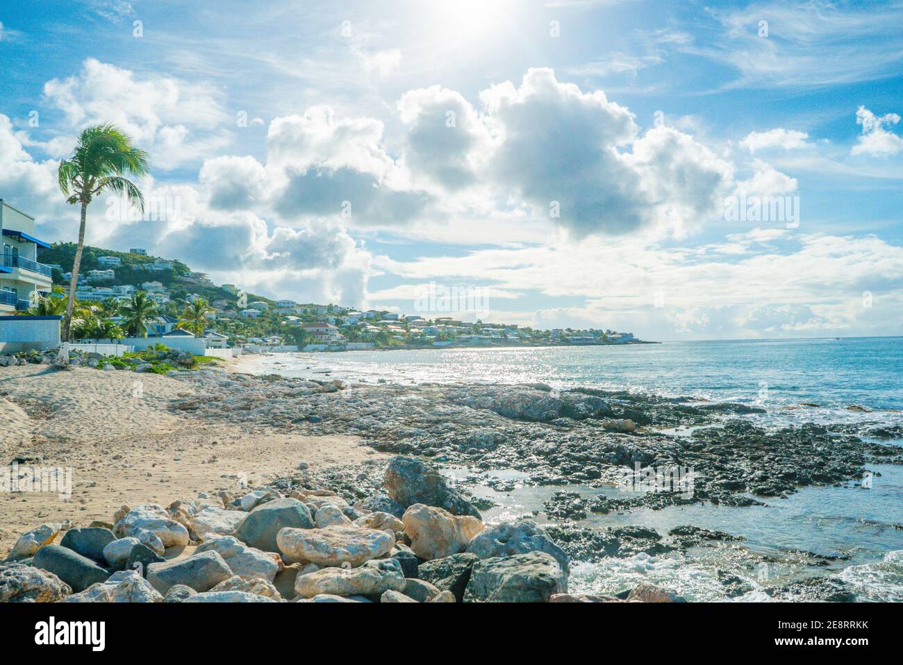 The Caribbean island of Dutch and French St Maarten landscape and ...