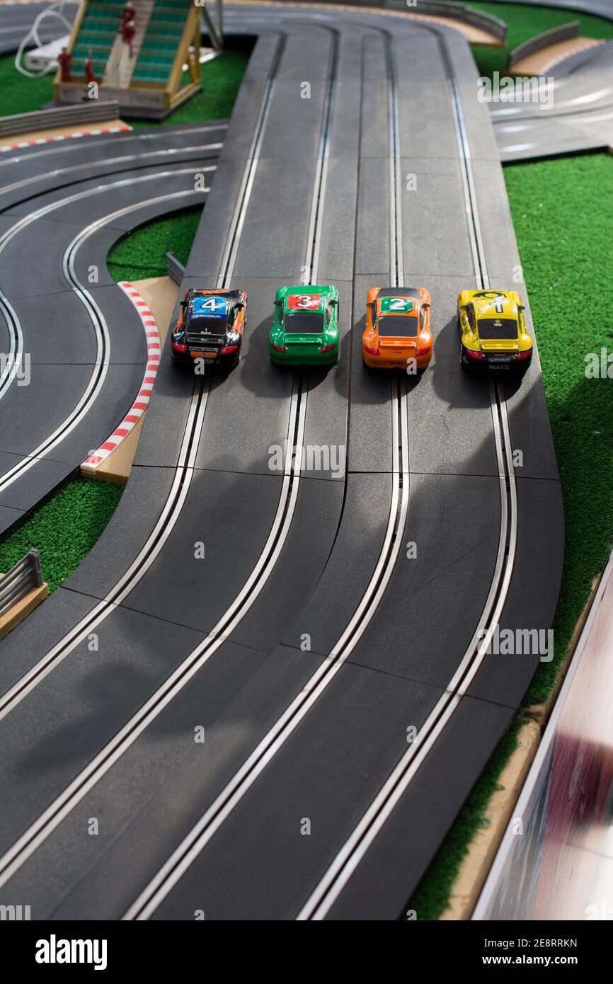 toy car racing track and toy cars Stock Photo - Alamy