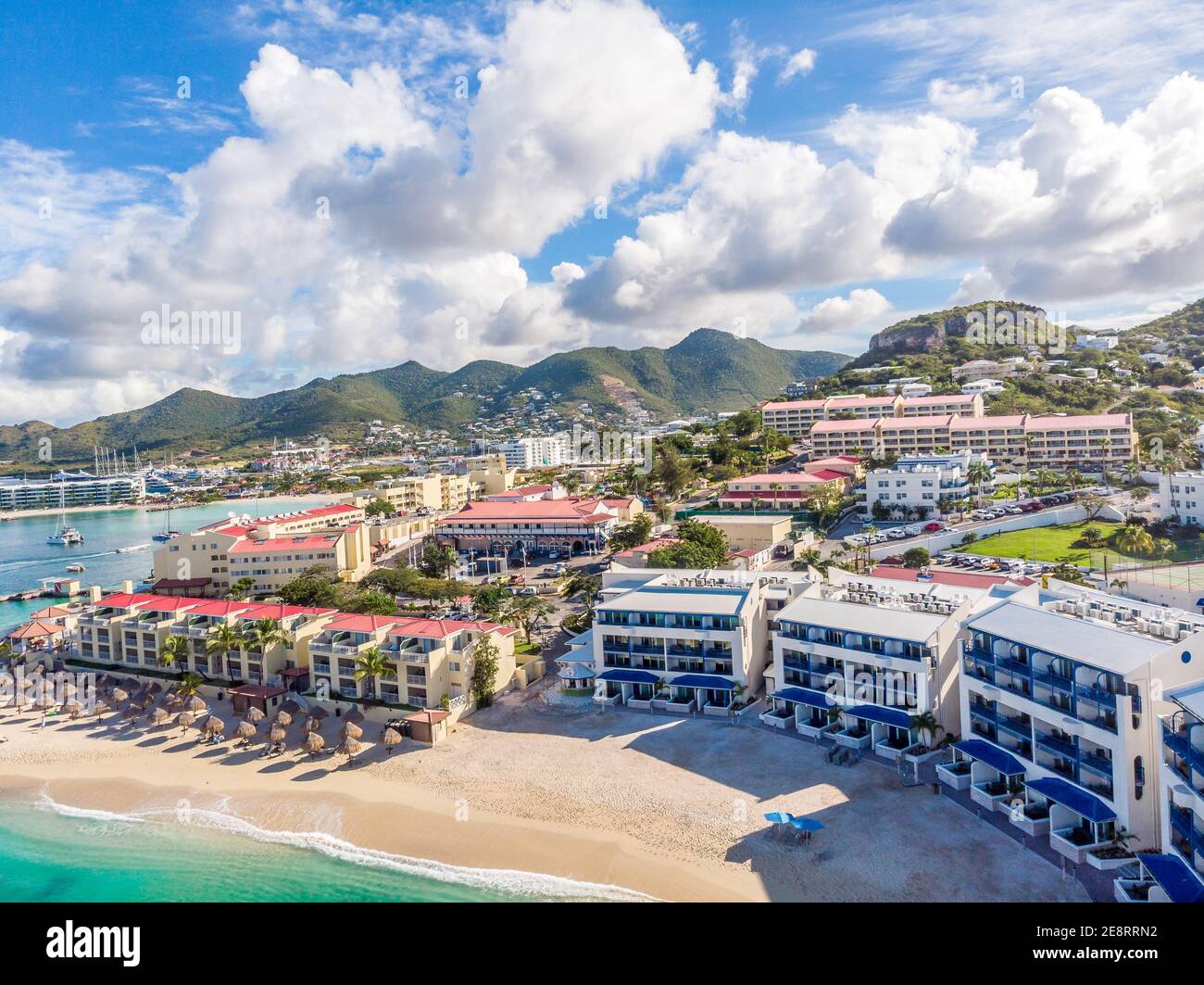 The Caribbean island of St.Maarten landscape and Cityscape. The French ...
