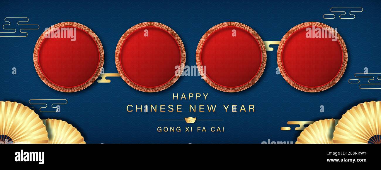 Happy Chinese new year and Gong Xi Fa Cai banner blue background with ...