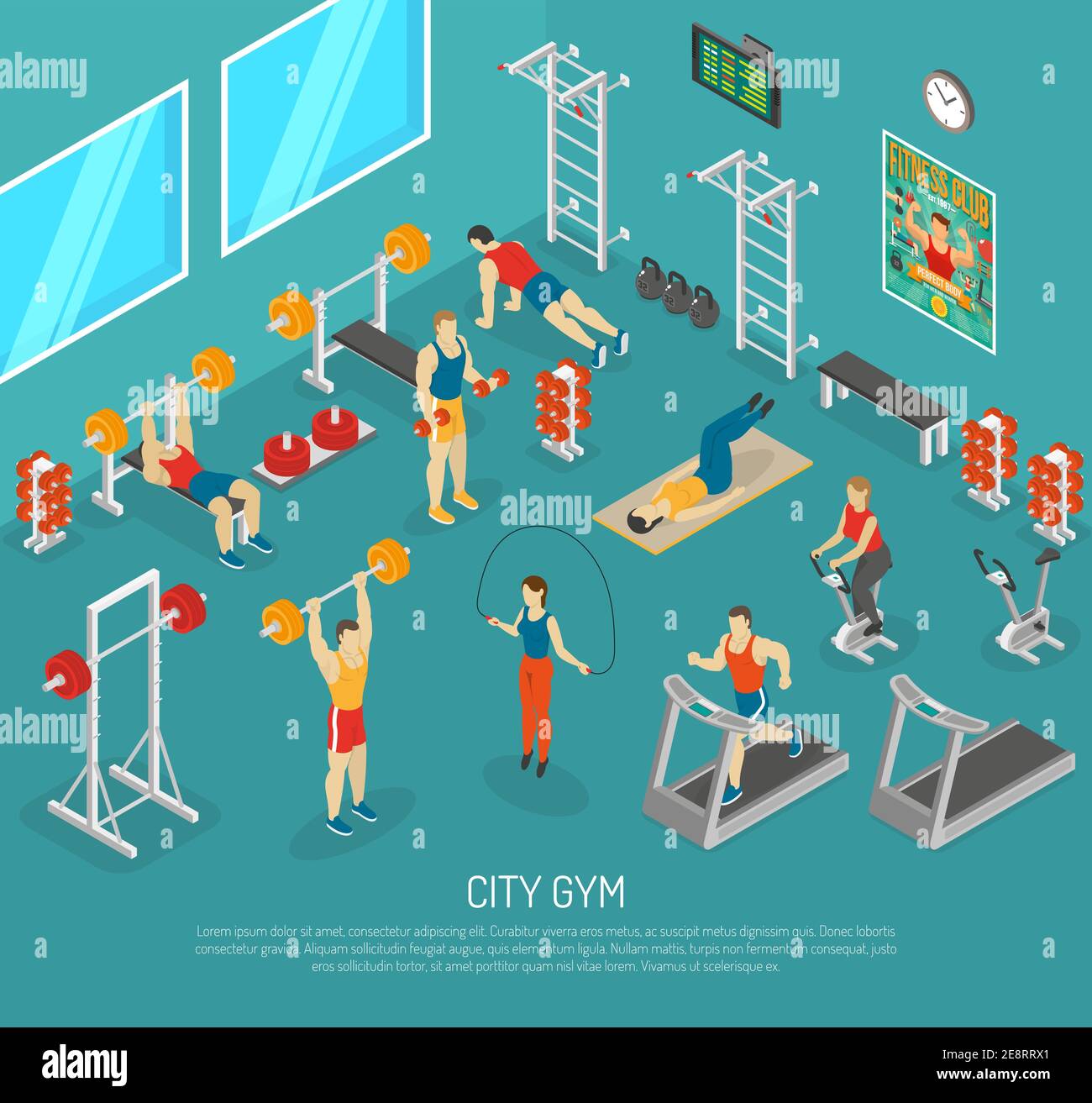 City fitness workout gym center with equipment for strength and cardio ...