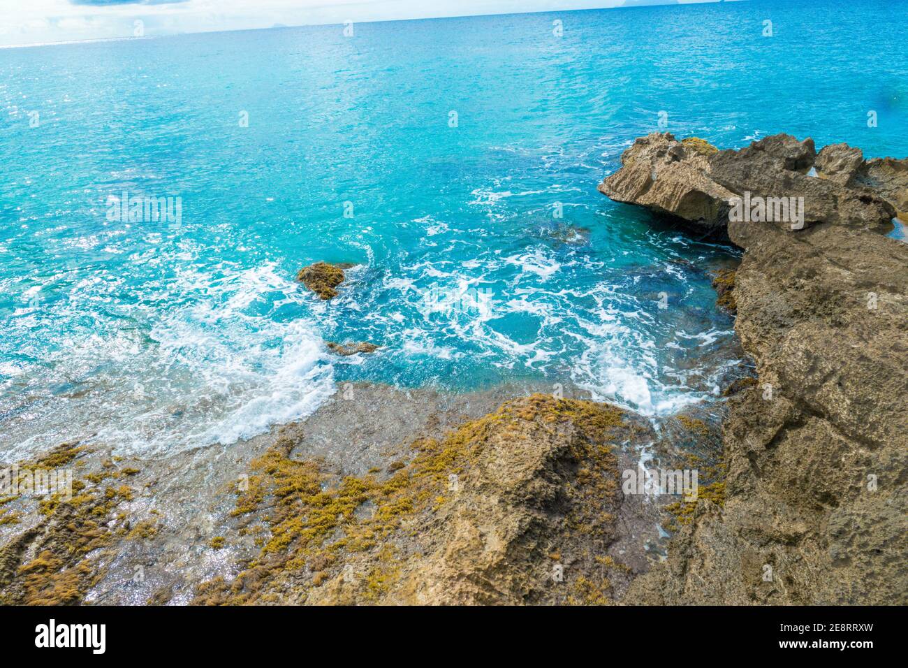 Atlantic ocean coast landscape. Aerial view of the Caribbean sea and ...