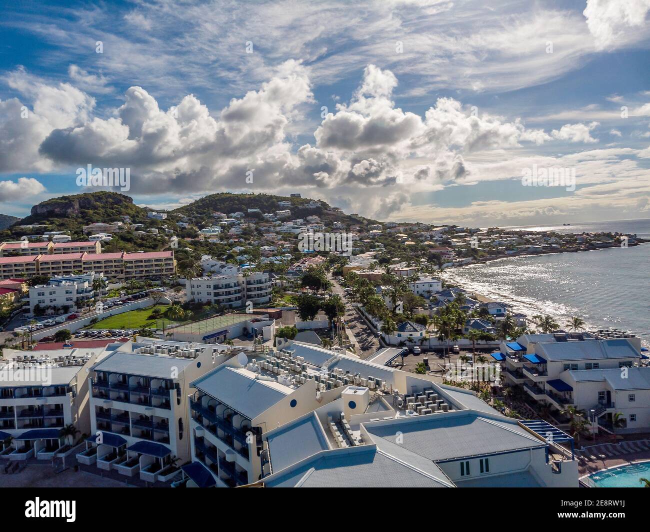 The Caribbean island of St.Maarten landscape and Cityscape. The French ...