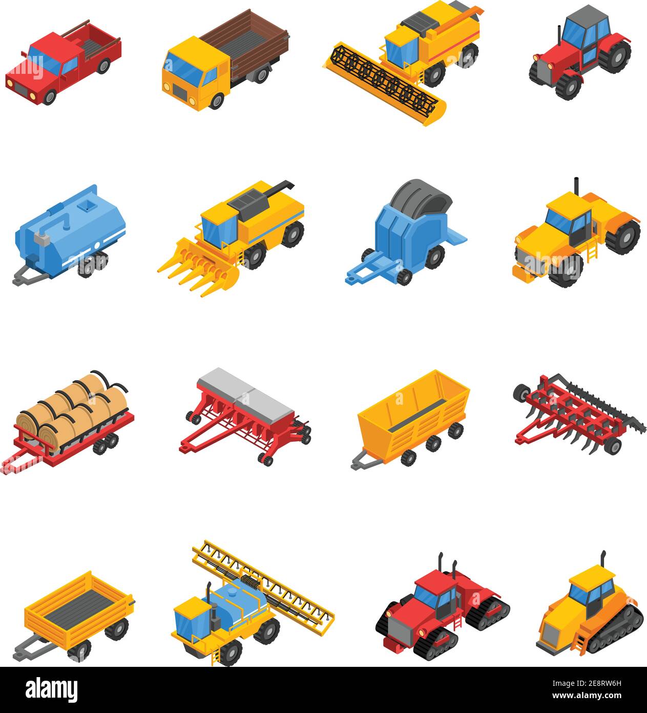 Isometric set with decorative colored isolated icons of agricultural ...