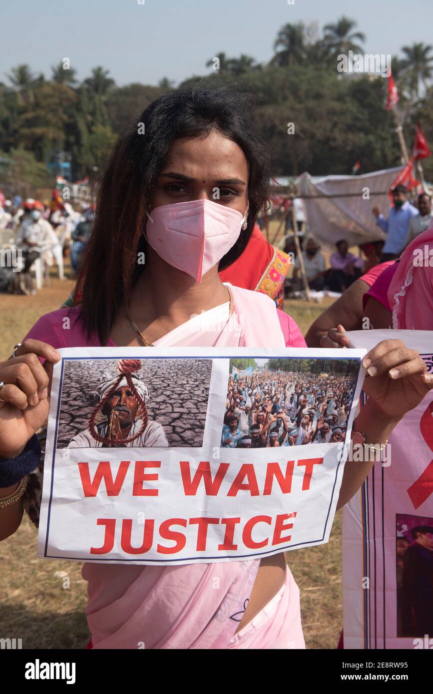 Mumbai , India - 25 January 2021 Transgender activists Demonstrators ...