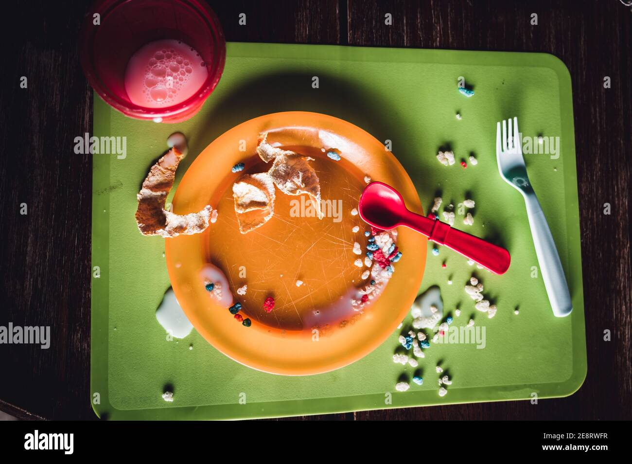 Children can be messy eaters - typical arrangement after eating Stock ...