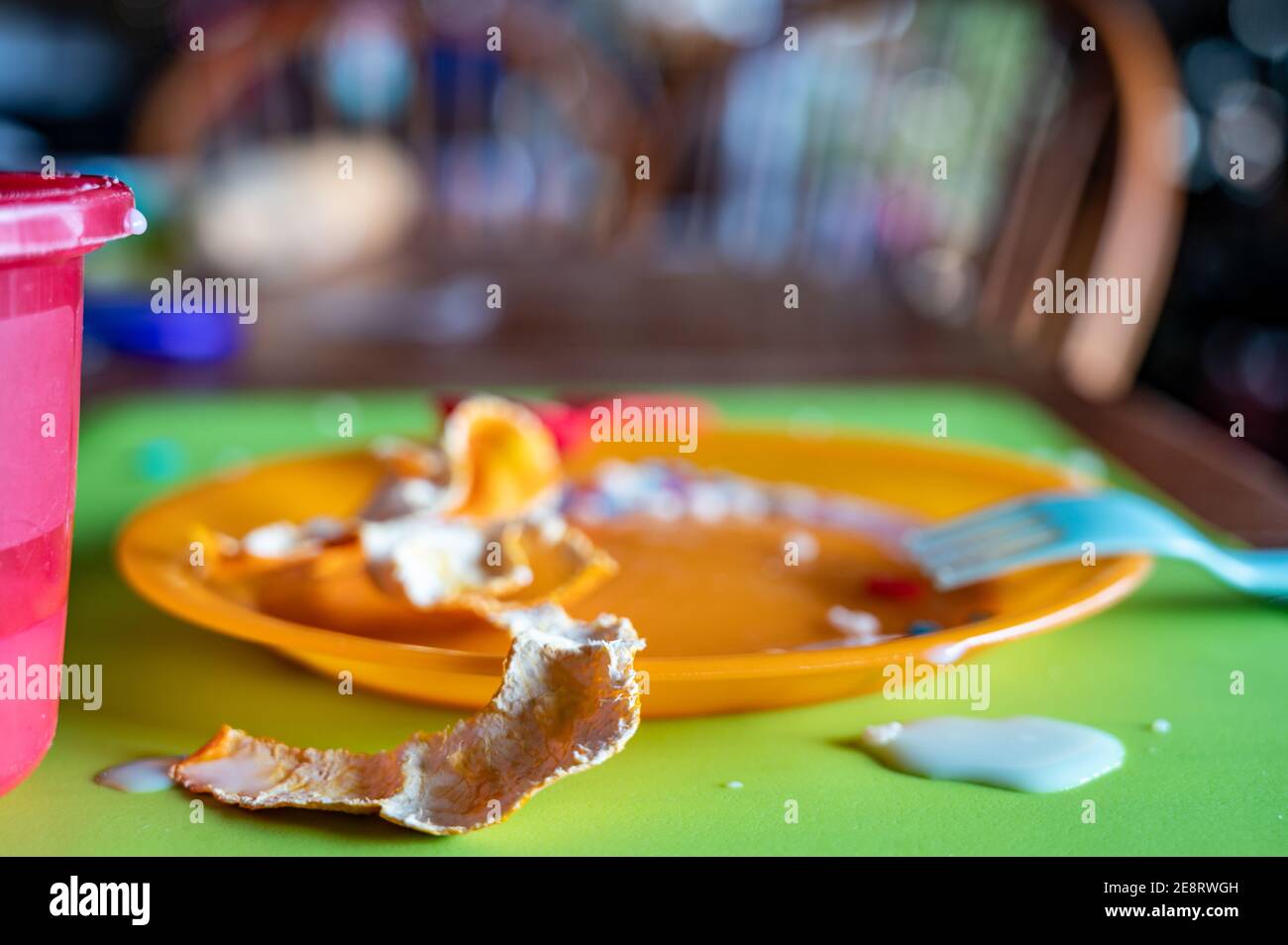 Children can be messy eaters - typical arrangement after eating Stock ...