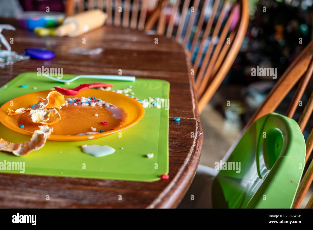 Children can be messy eaters - typical arrangement after eating Stock ...