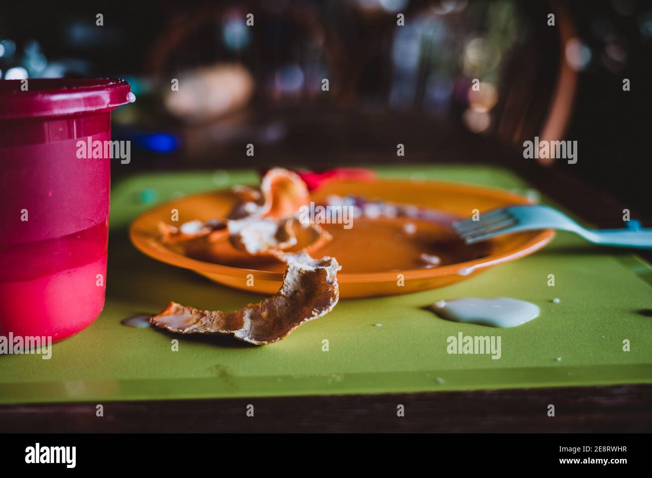 Children can be messy eaters - typical arrangement after eating Stock ...