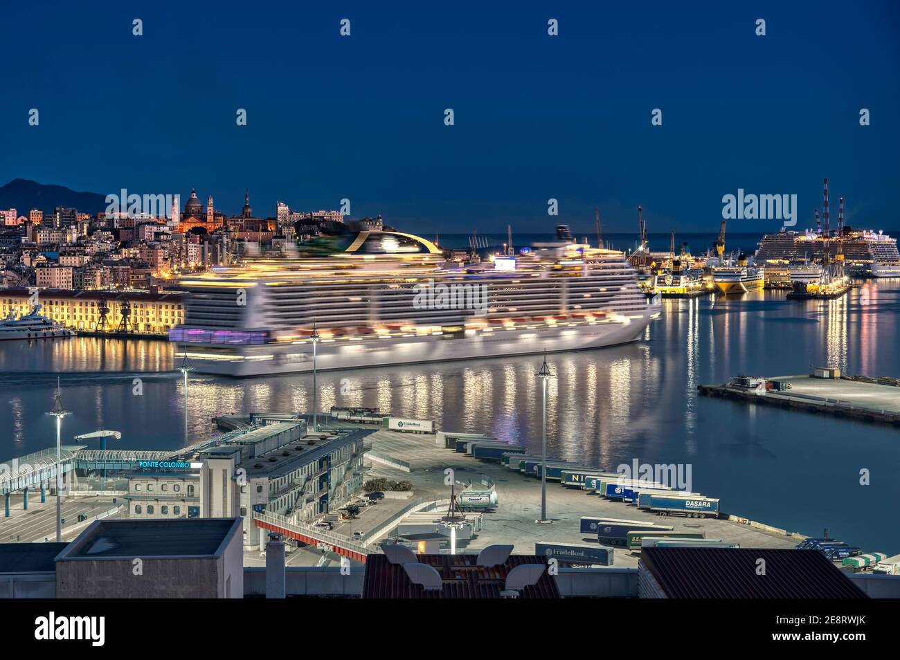 Port of Genoa in the evening at Departure of the Cruises from the Port ...