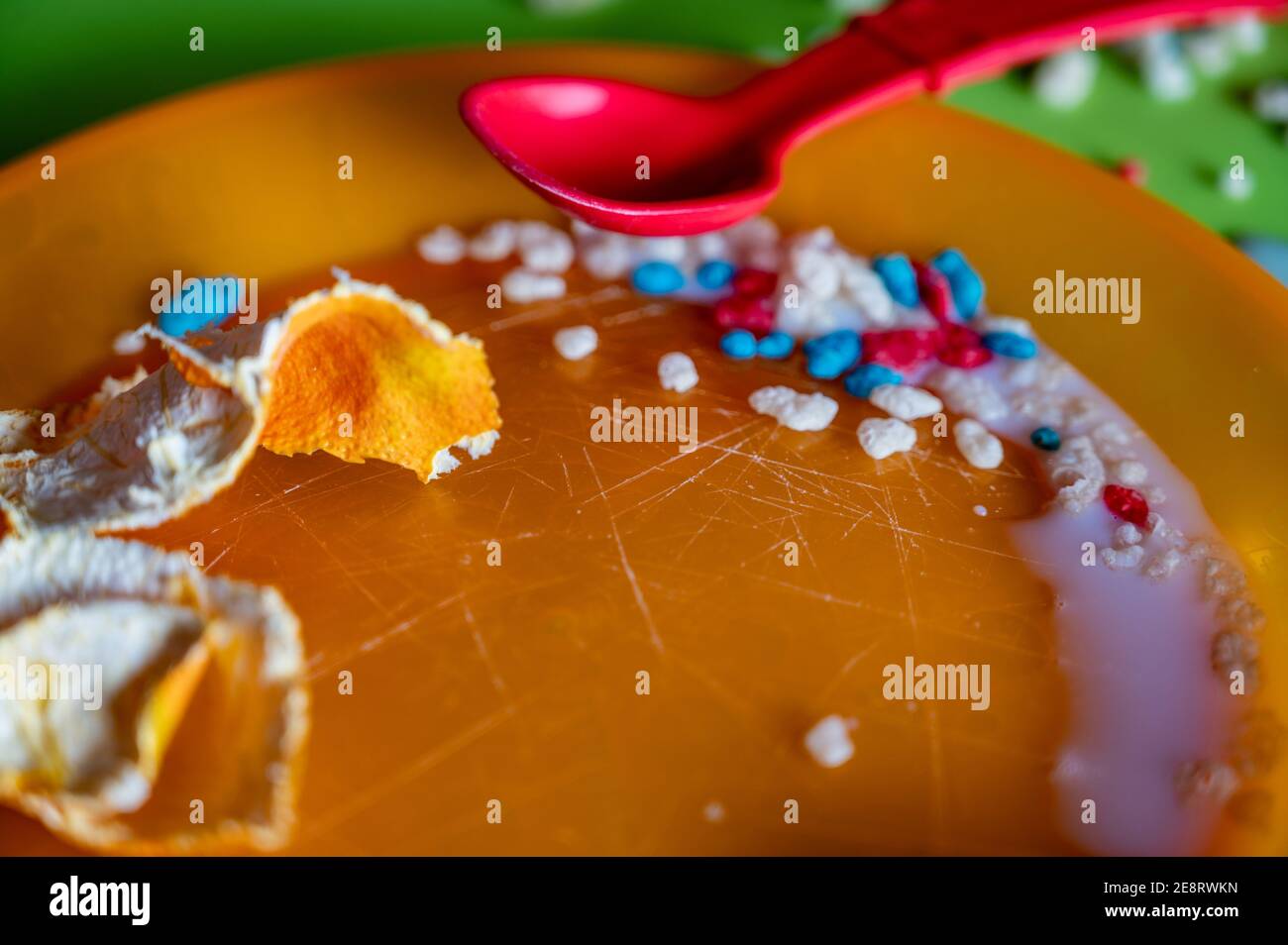 Children can be messy eaters - typical arrangement after eating Stock ...