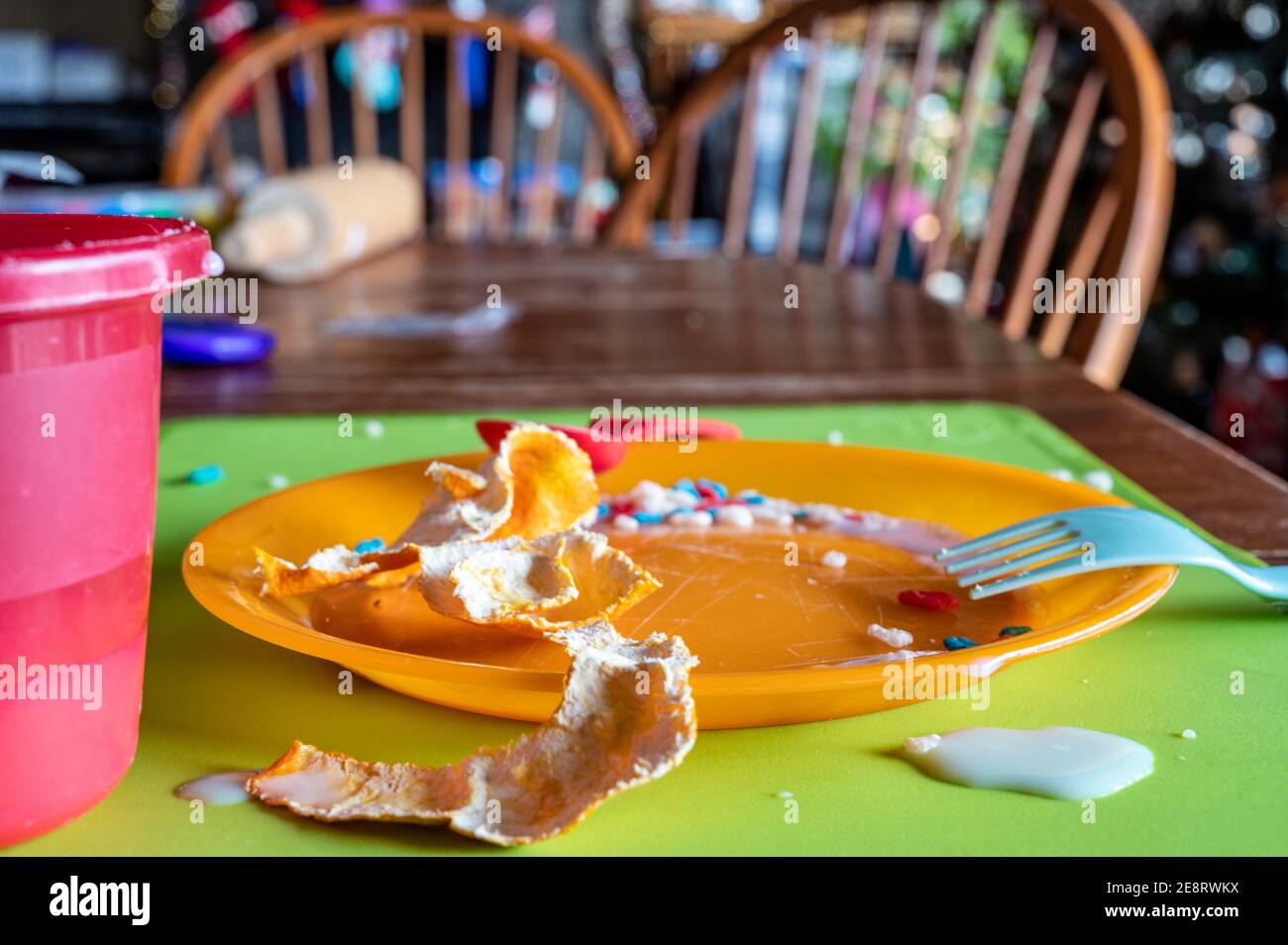 Children can be messy eaters - typical arrangement after eating Stock ...