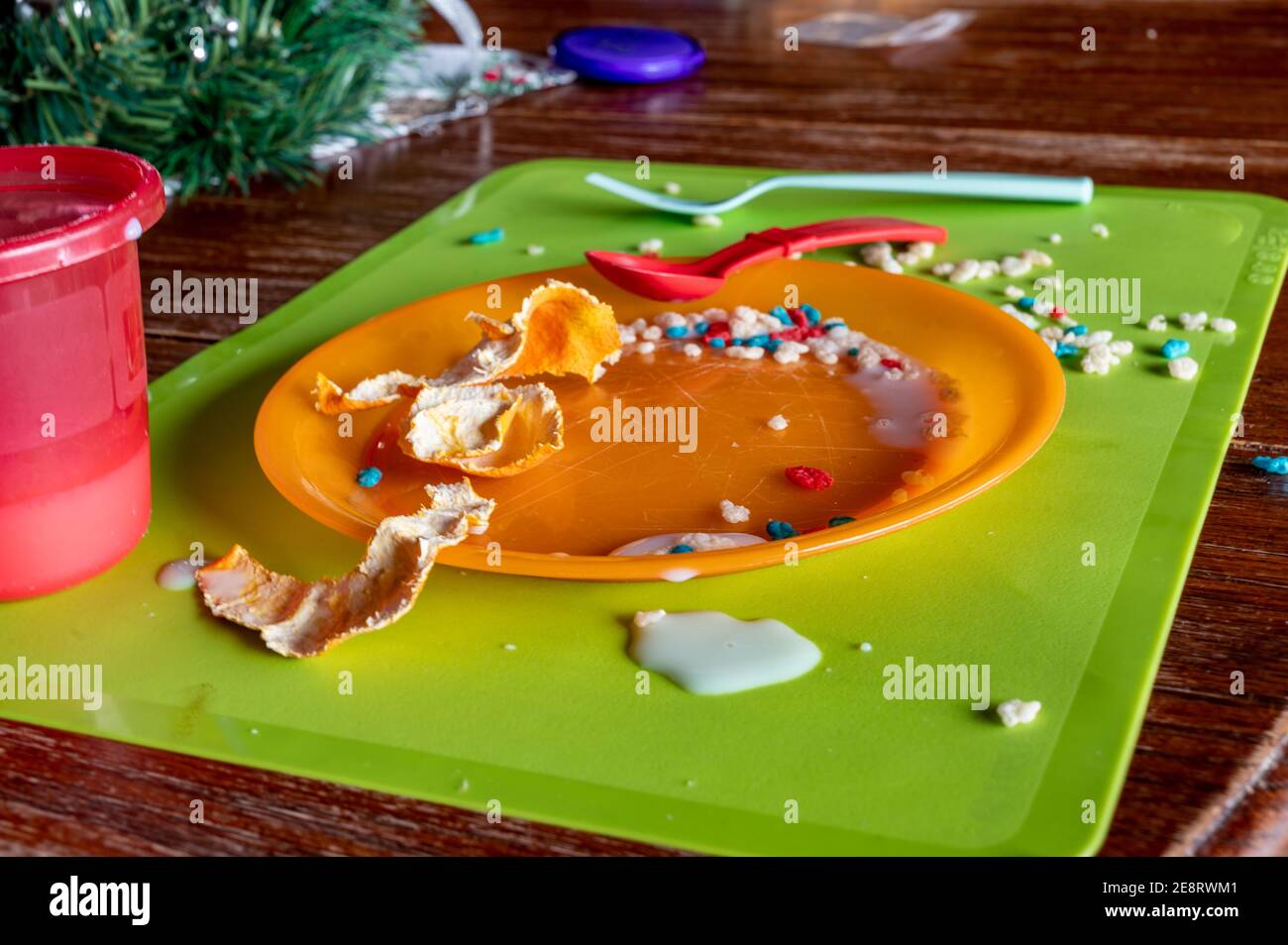 Children can be messy eaters - typical arrangement after eating Stock ...