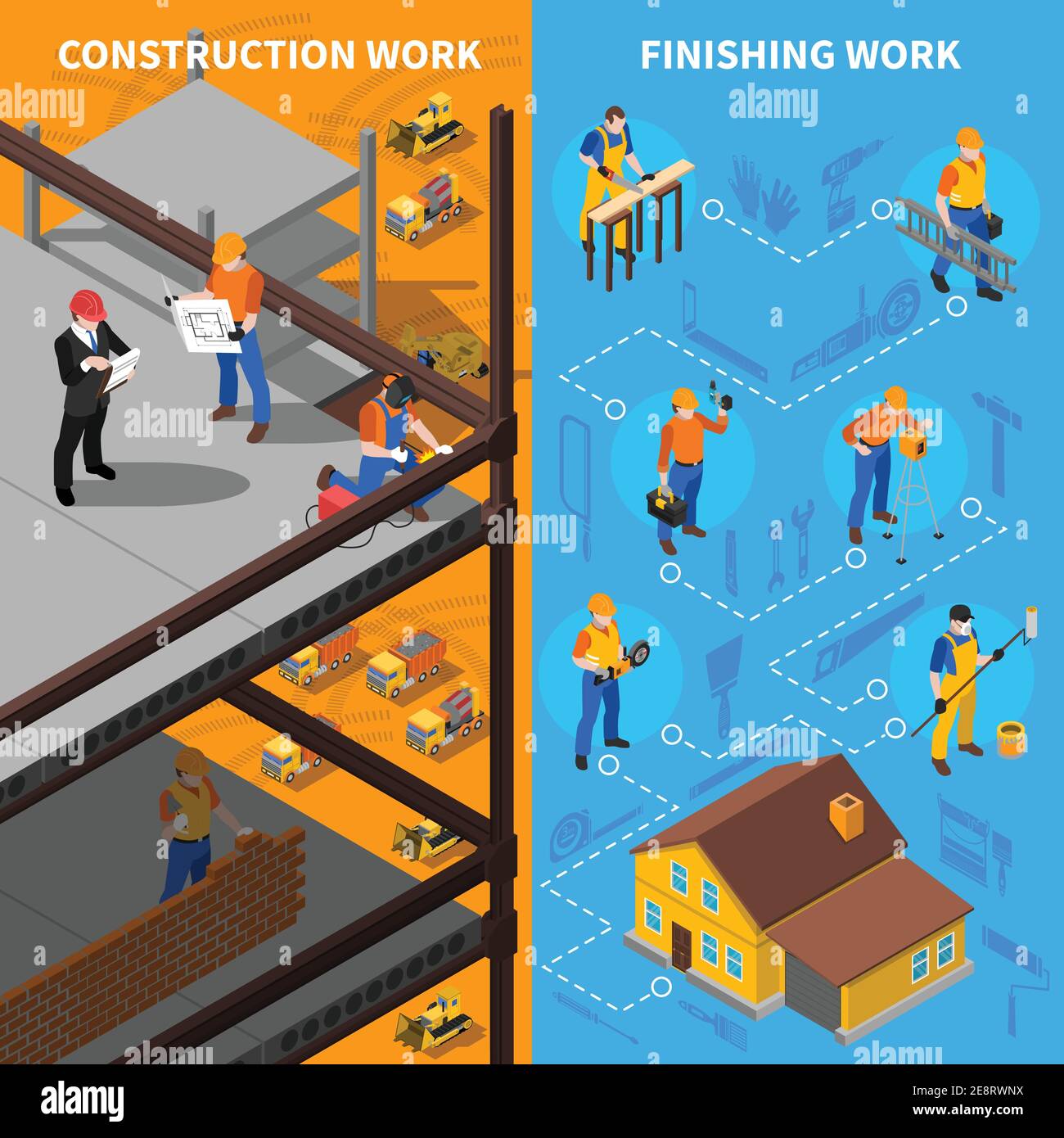 Construction Workers Isometric Concept. Builders Vertical Banners ... Construction Workers Isometric Concept. Builders Vertical Banners ...